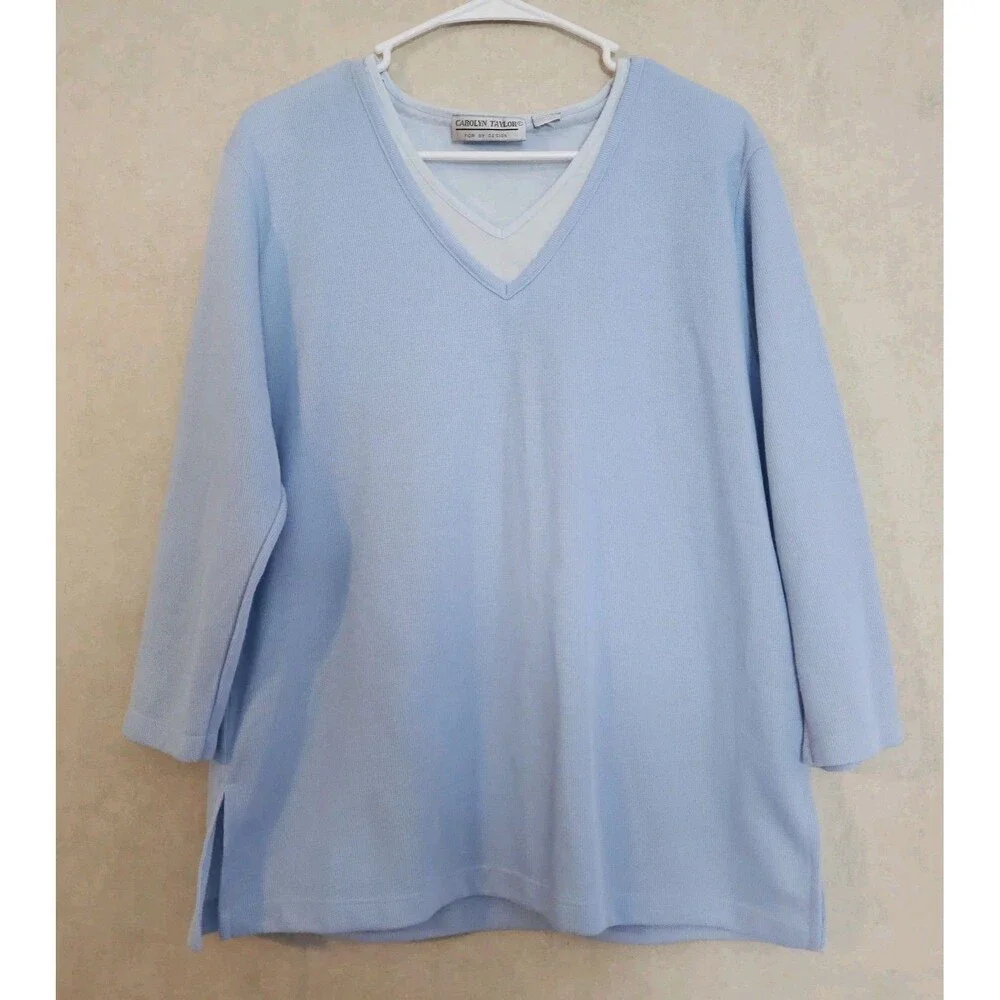 Taylor | Tops | Carolyn Taylor For By Design Blue Waffle Knit Tunic Top ...